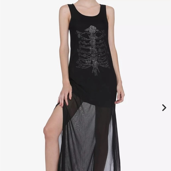 Hot Topic | Dresses | Hot Topic Floral Rib Cage Mesh Maxi Dress Black ...